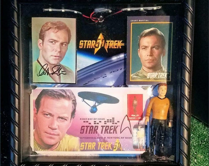 Capt. Kirk Star Trek 8x8 Shadowbox Display FDC Card Reprint Autograph ...