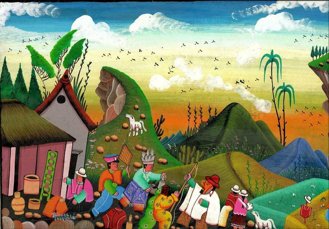 NEW NOV Tigua Ecuador Indigenous Art on Sheepskin by Blanca Chugchilan ...