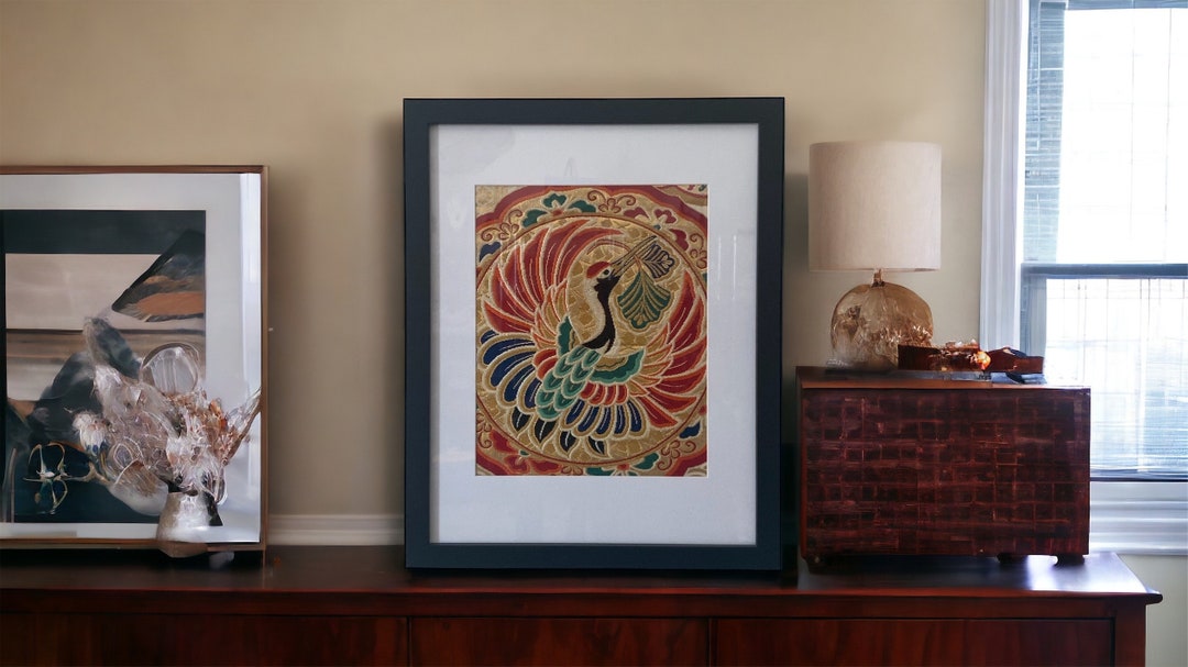 Japanese Textile Art, Japanese Obi, Kimono Obi Art, Framed Crane Art - Etsy