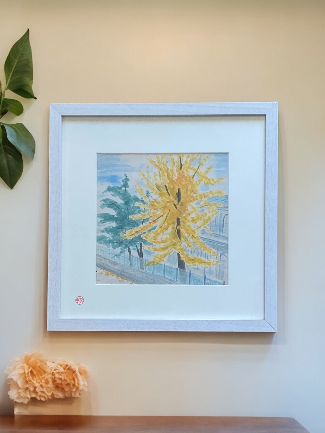 Japanese Artwork With Ginkgo Tree Upcycled Art Framed Reproduction Wall ...
