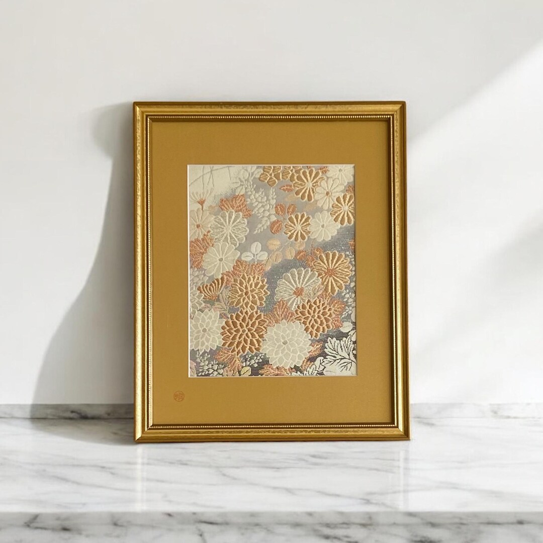 Framed Textile Wall Art, Fukuro Obi With Gold Frame and Matting ...
