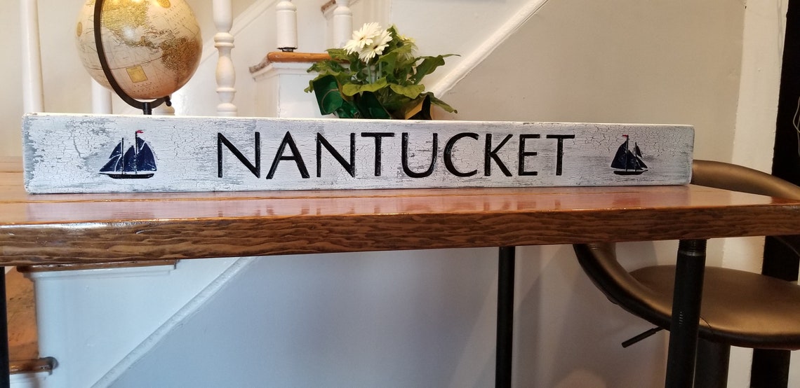 Hand Carved Nantucket Sign With Schooners - Etsy
