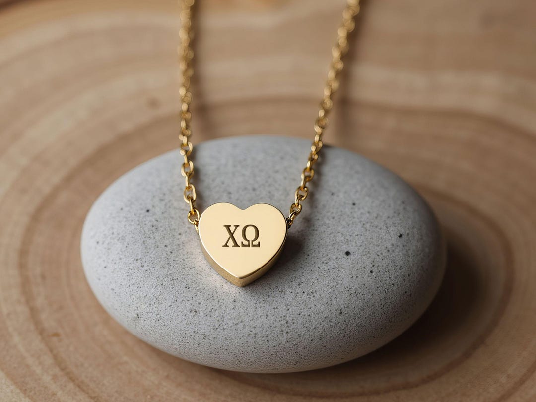 Chi Omega Necklace – Tiny Heart With Greek Letters – Sorority Jewelry ...
