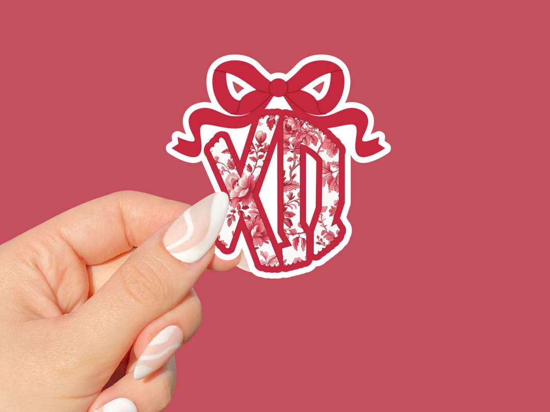 Chi Omega Sticker - Toile Monogram Bow - Sorority Sticker - Chi O Decal ...