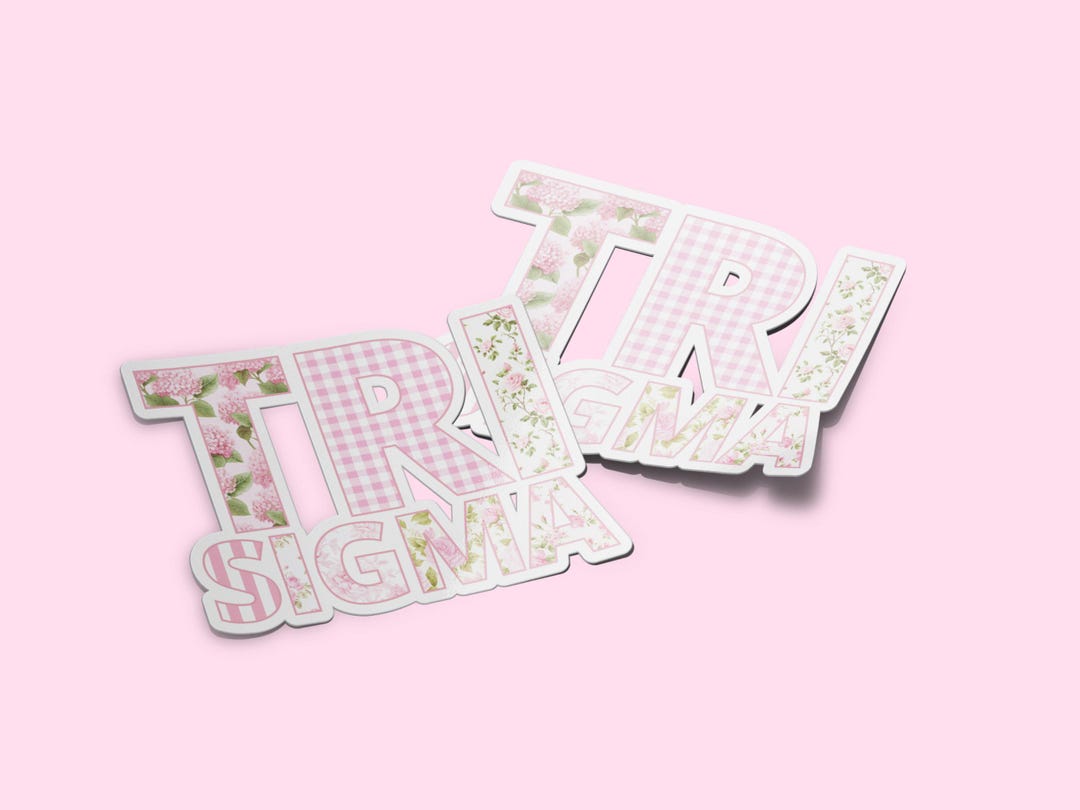 Tri Sigma Patchwork Pink Sticker | Pink ΣΣΣ Sorority Nickname Sticker ...