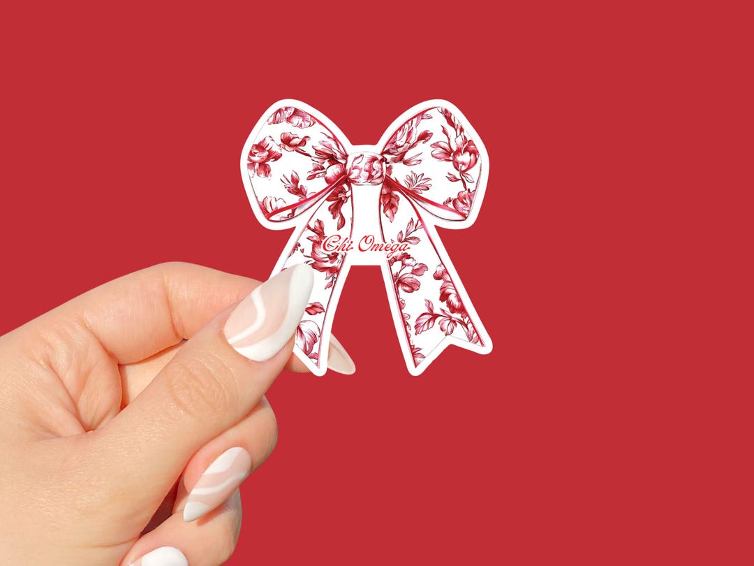 Chi Omega Sticker Toile Bow With Name Chinoiserie Print Shabby Coquette ...