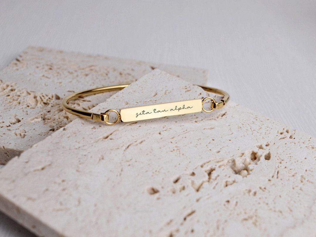 Zeta Tau Alpha Bracelet - Sorority Gift - Gold Bangle Bracelet Engraved ...