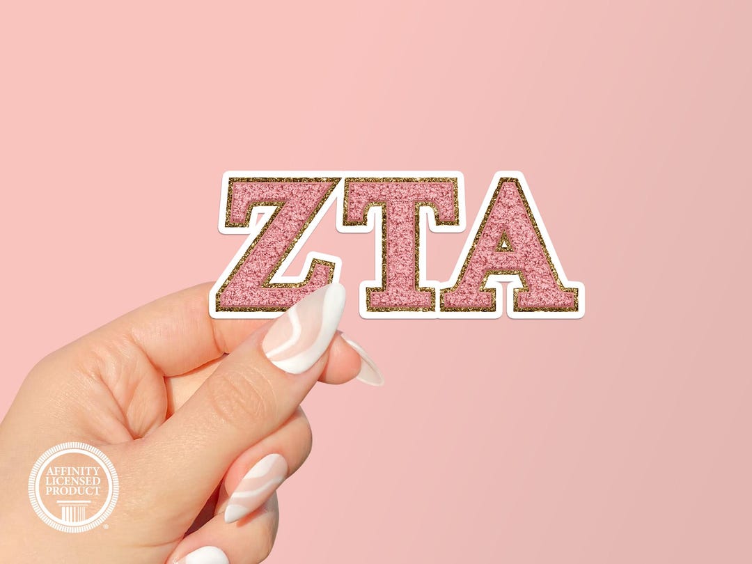 Zeta Tau Alpha Sticker – Chenille Pink Letters Sticker - Sorority ...