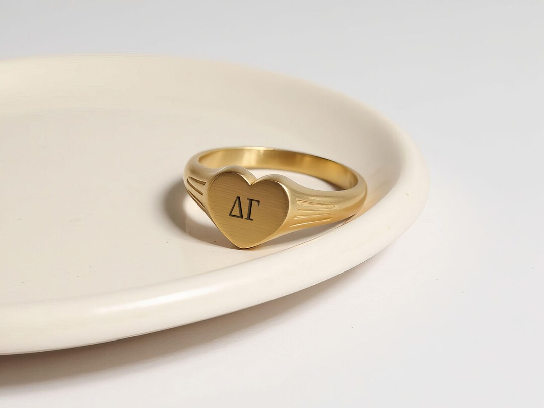 Delta Gamma Gold Heart Signet Ring – ΔΓ Sorority Letters – Brushed ...