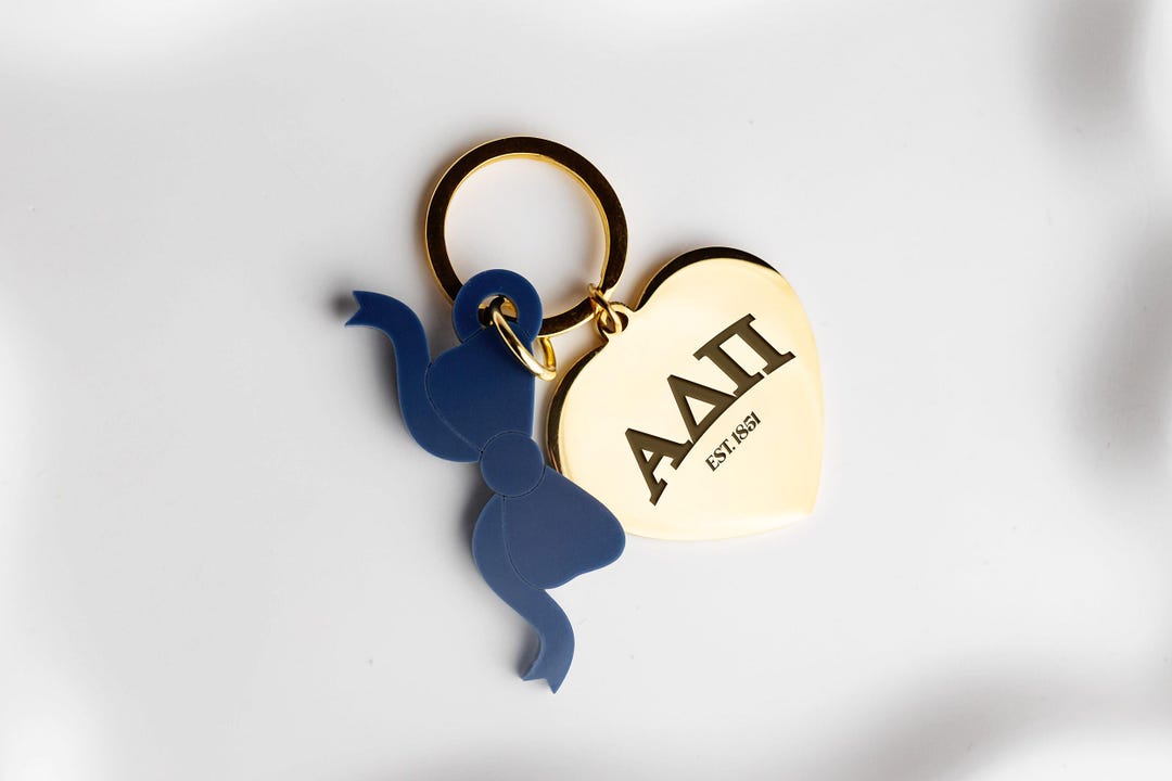 Alpha Delta Pi - Keychain - Gold Heart Keychain With Bow - Sorority ...