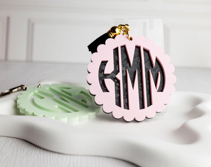 Circle Monogram Keychain, Acrylic Keychain, Personalized Key Chain ...