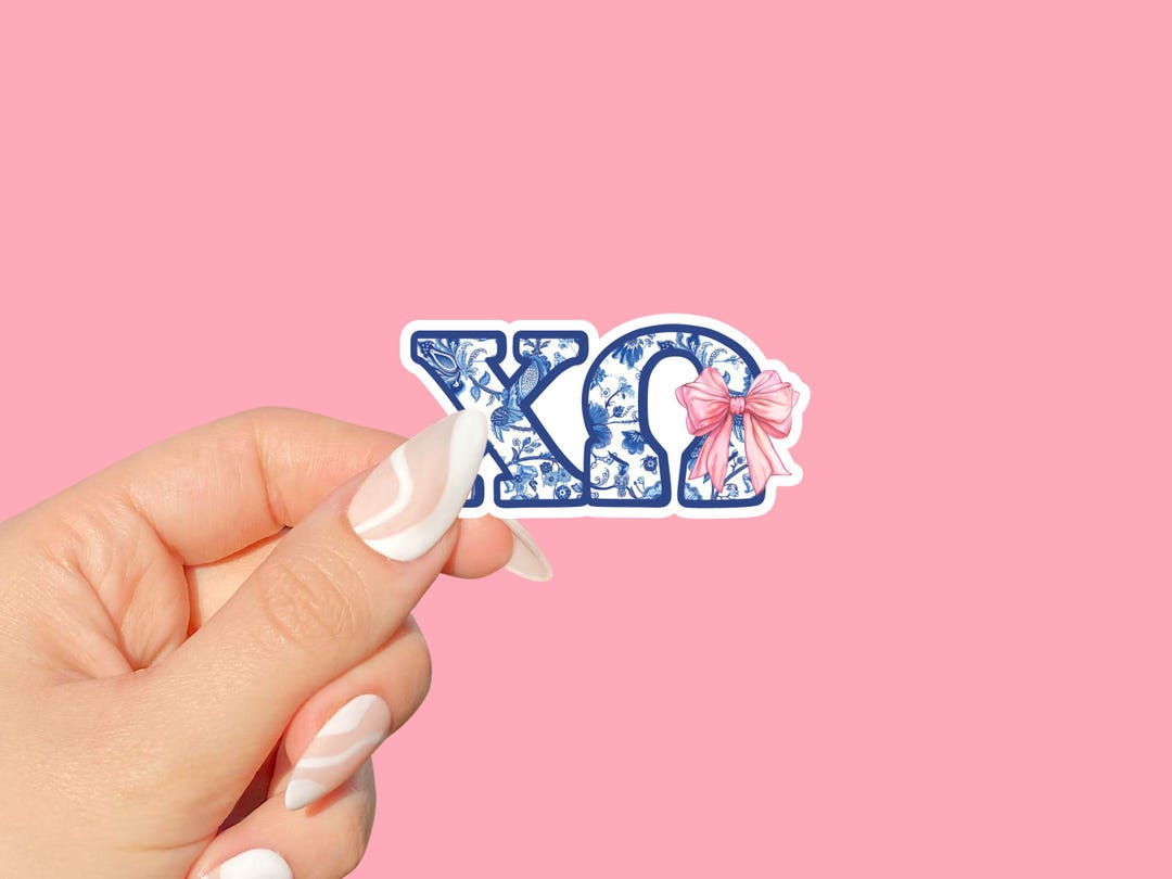 Chi Omega Sticker - Vinyl Sticker - Chinoiserie With Pink Bow - Chi ...