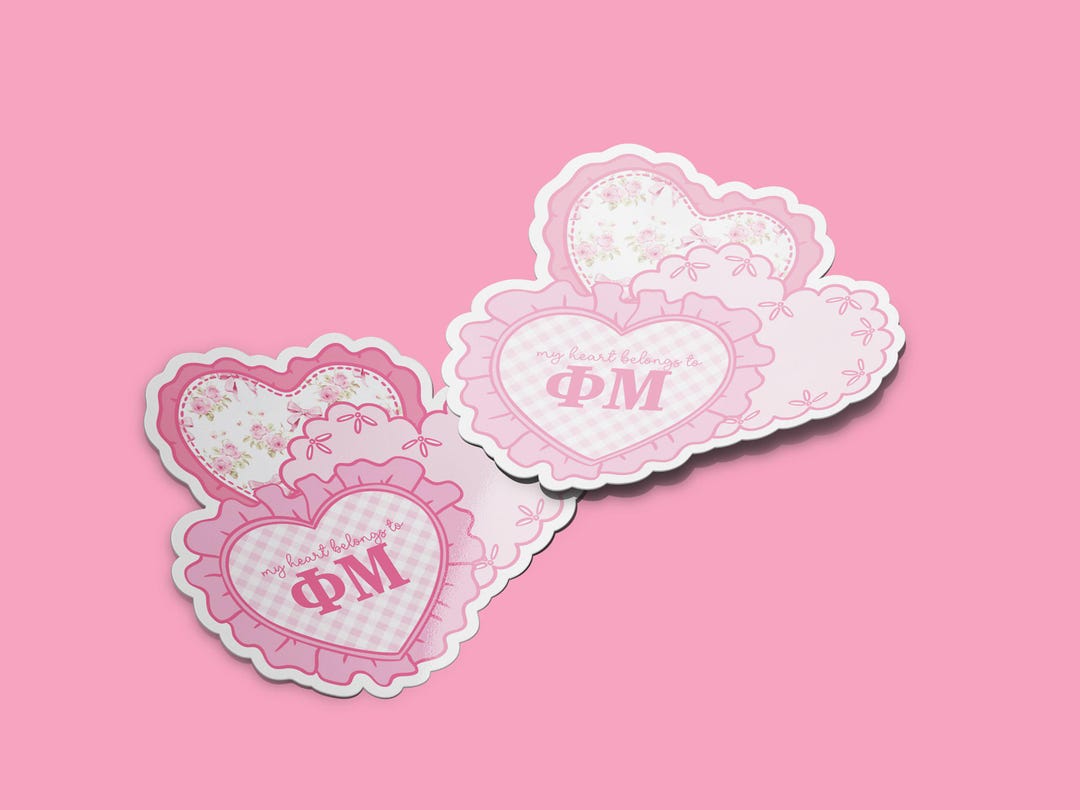 Phi Mu - Sticker - Patchwork Heart Sticker – Phi Mu Sorority Heart ...