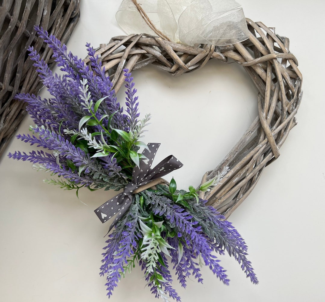 Lavender Wicker Heart Wreath: Grey Wash Door Decor - Etsy