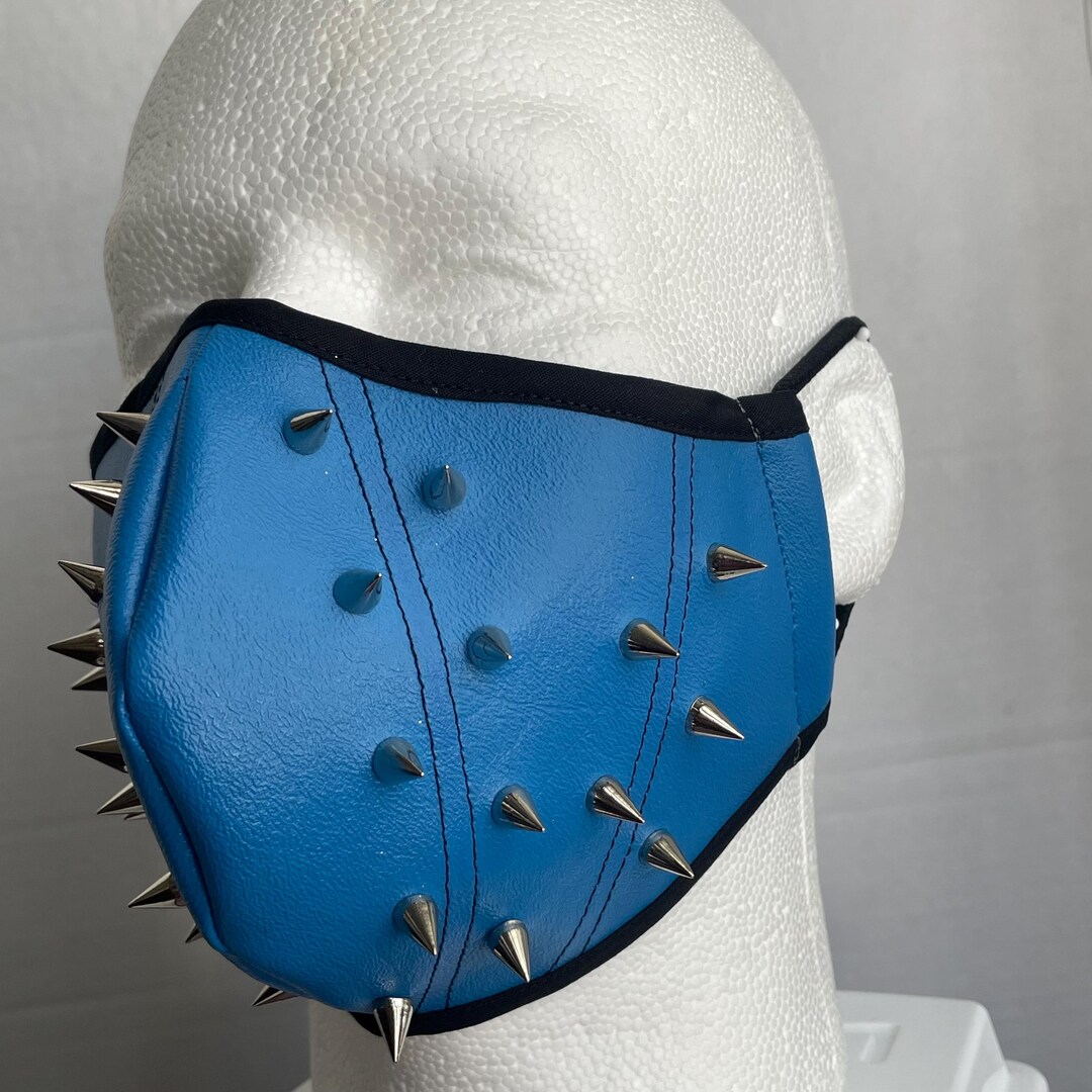 Light Blue Black Spiked Face Mask Costume Rave Kinky Fashion Face ...