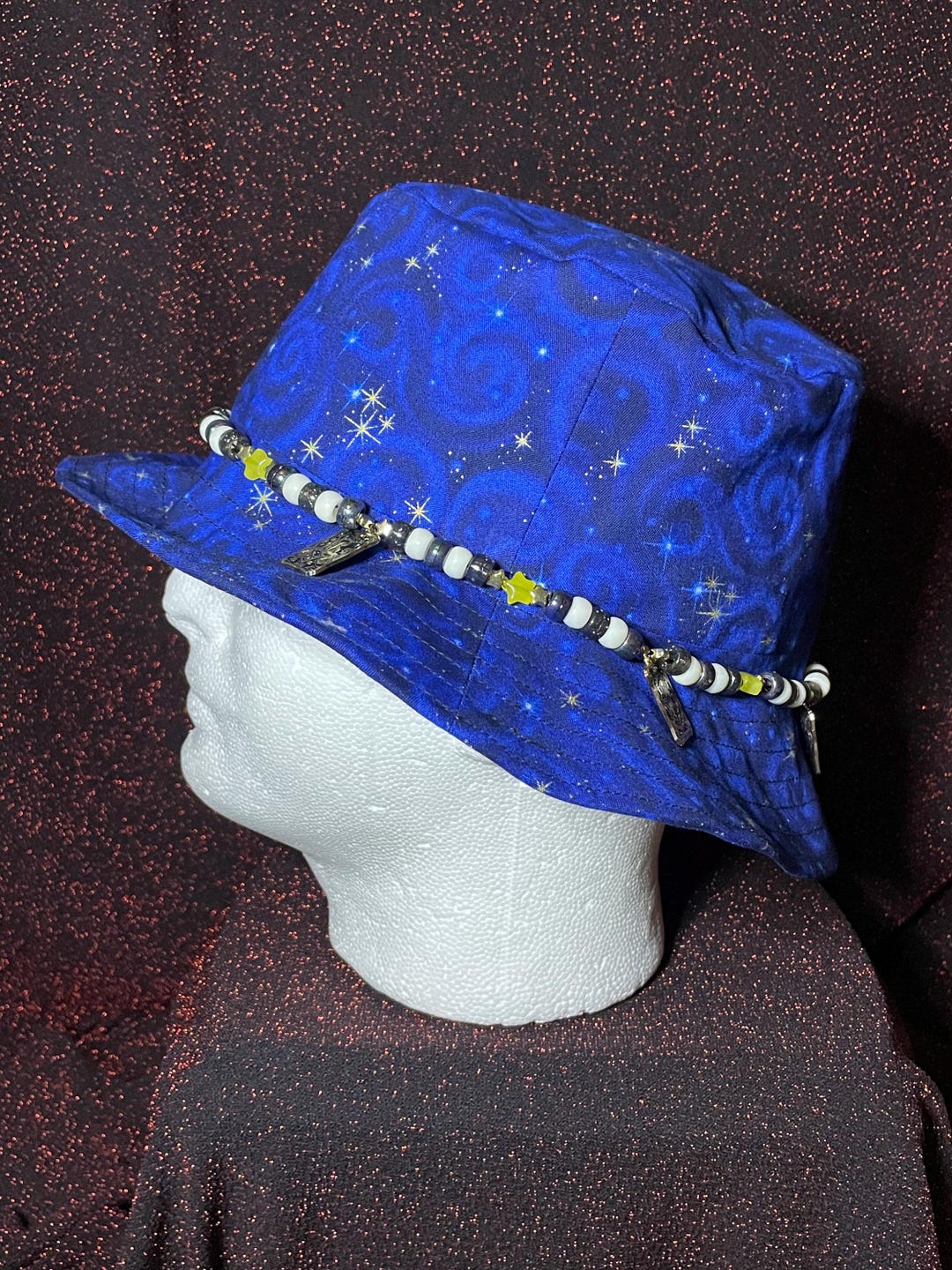 Festival Rave Hidden Compartment Stash Bucket Hat Blue Celestial Stars ...