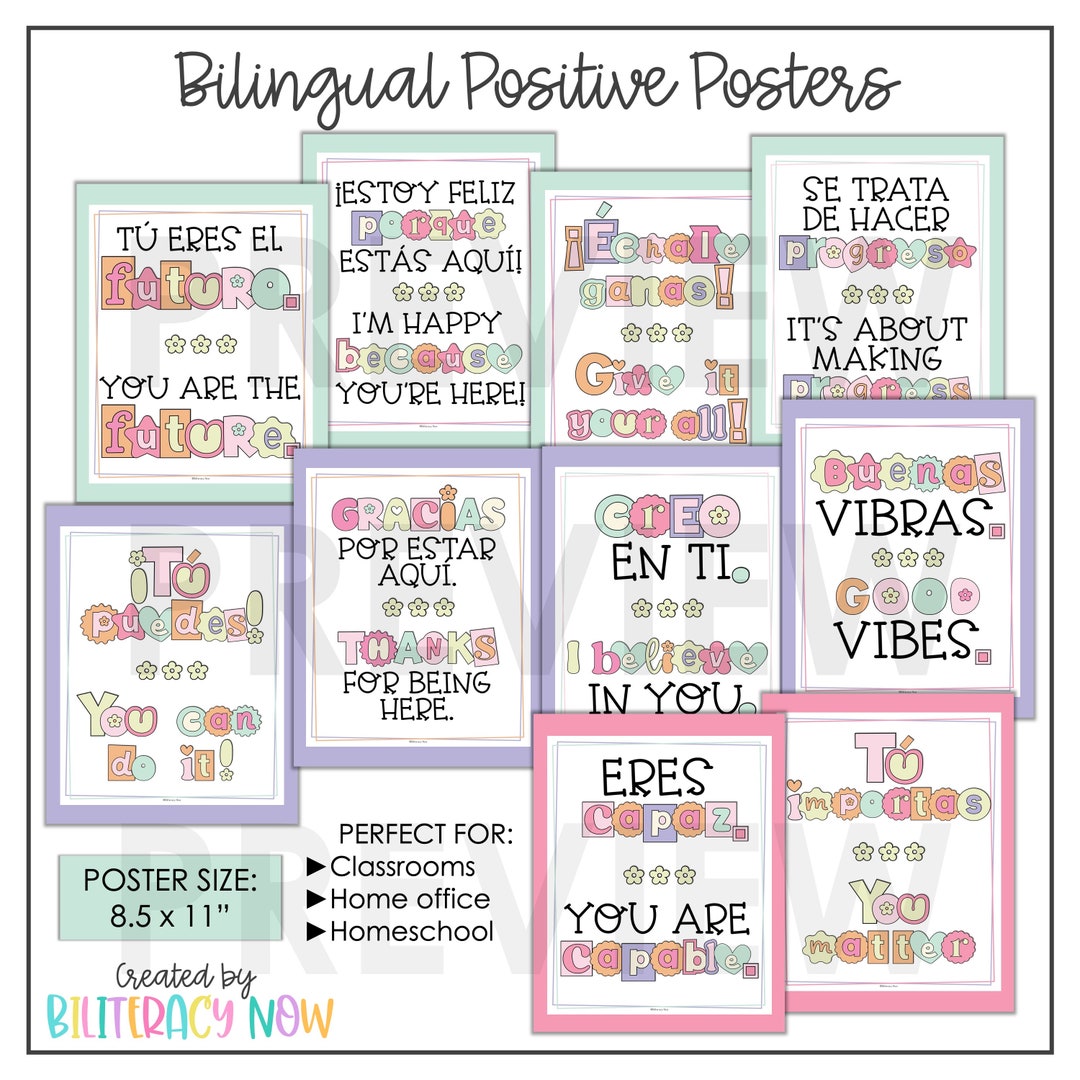 Bilingual Happy Posters Bilingual Positive Posters Classroom Posters ...