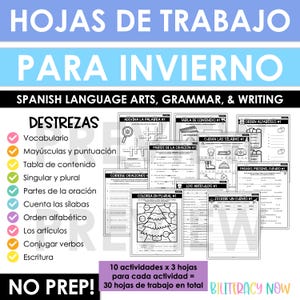 Spanish Winter Worksheets: Grammar & Language Arts (PDF) - Etsy