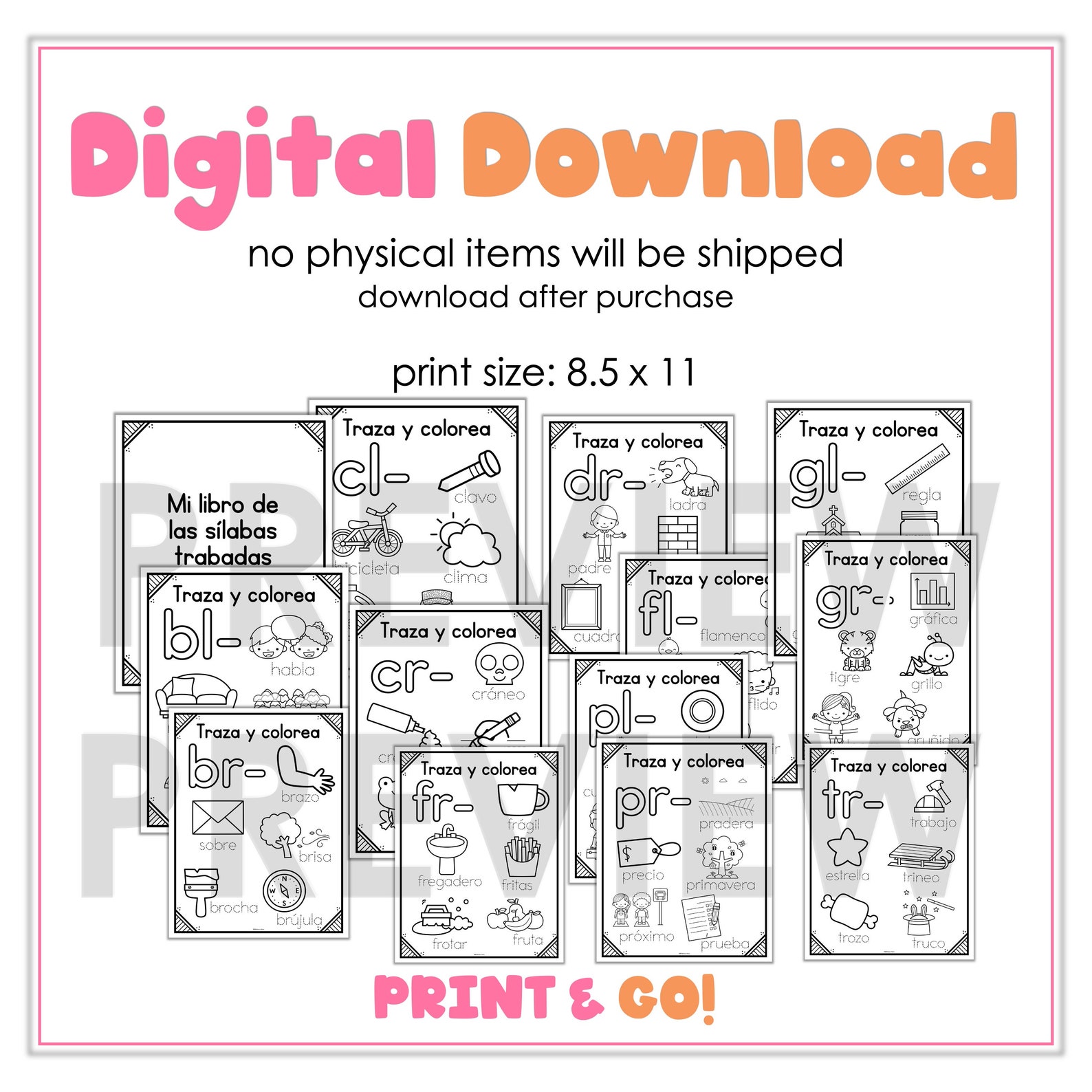 Spanish Syllables Tracing and Coloring Sheets (PDF) - Etsy