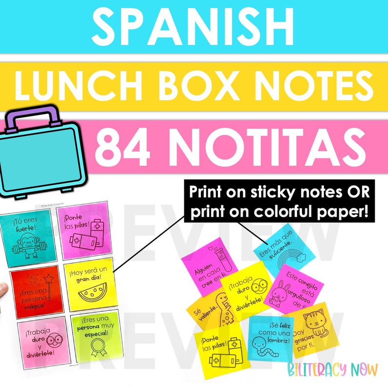 Spanish Lunch Box Notes: 84 Printable Encouragement Notes (PDF) - Etsy