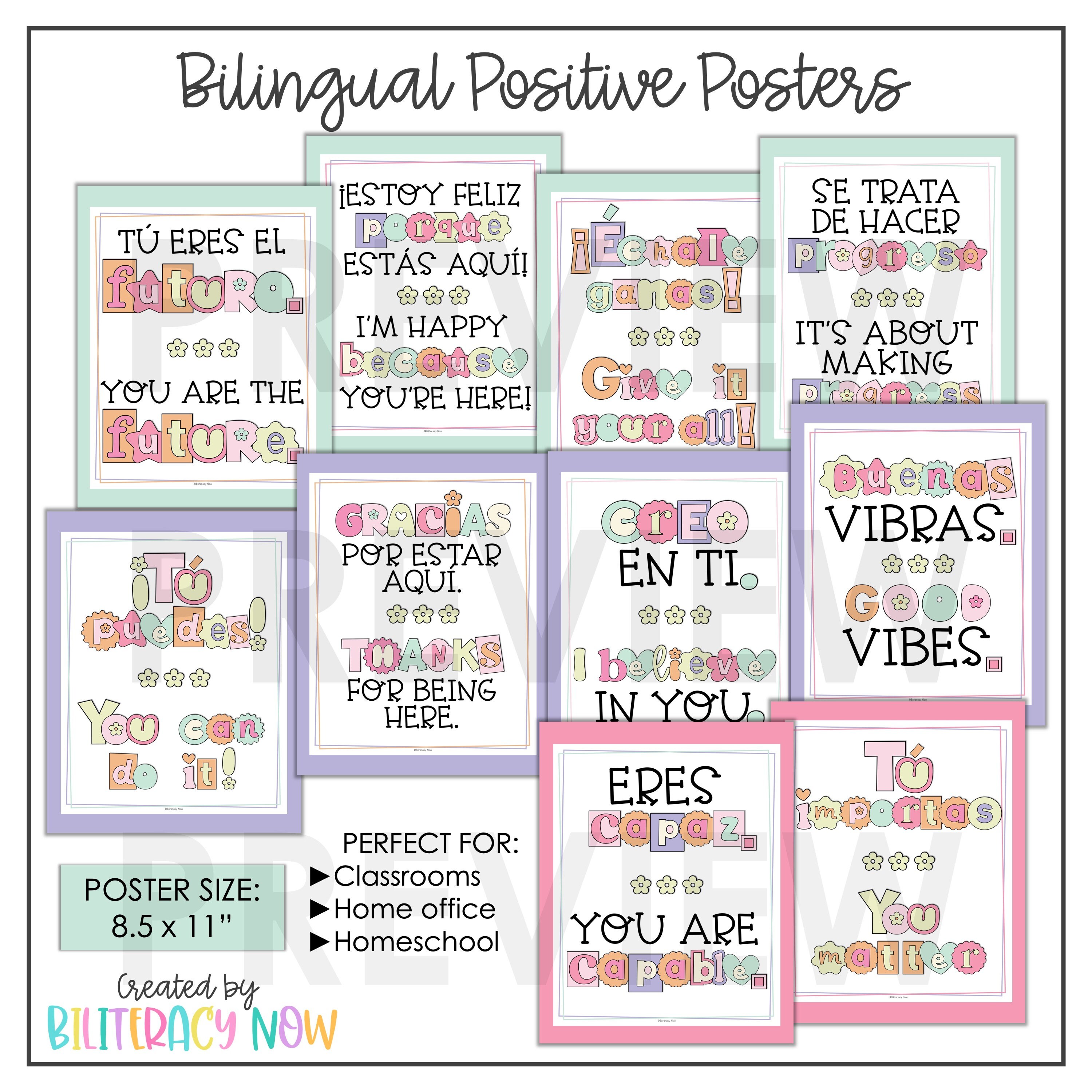 Bilingual Positive Posters: Spanish English Classroom Decor (PDF) - Etsy