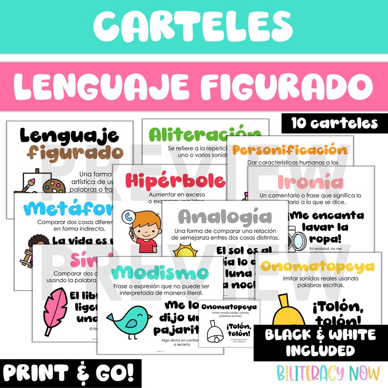 Spanish Figurative Language Posters: Bilingual Classroom Decor (PDF) - Etsy