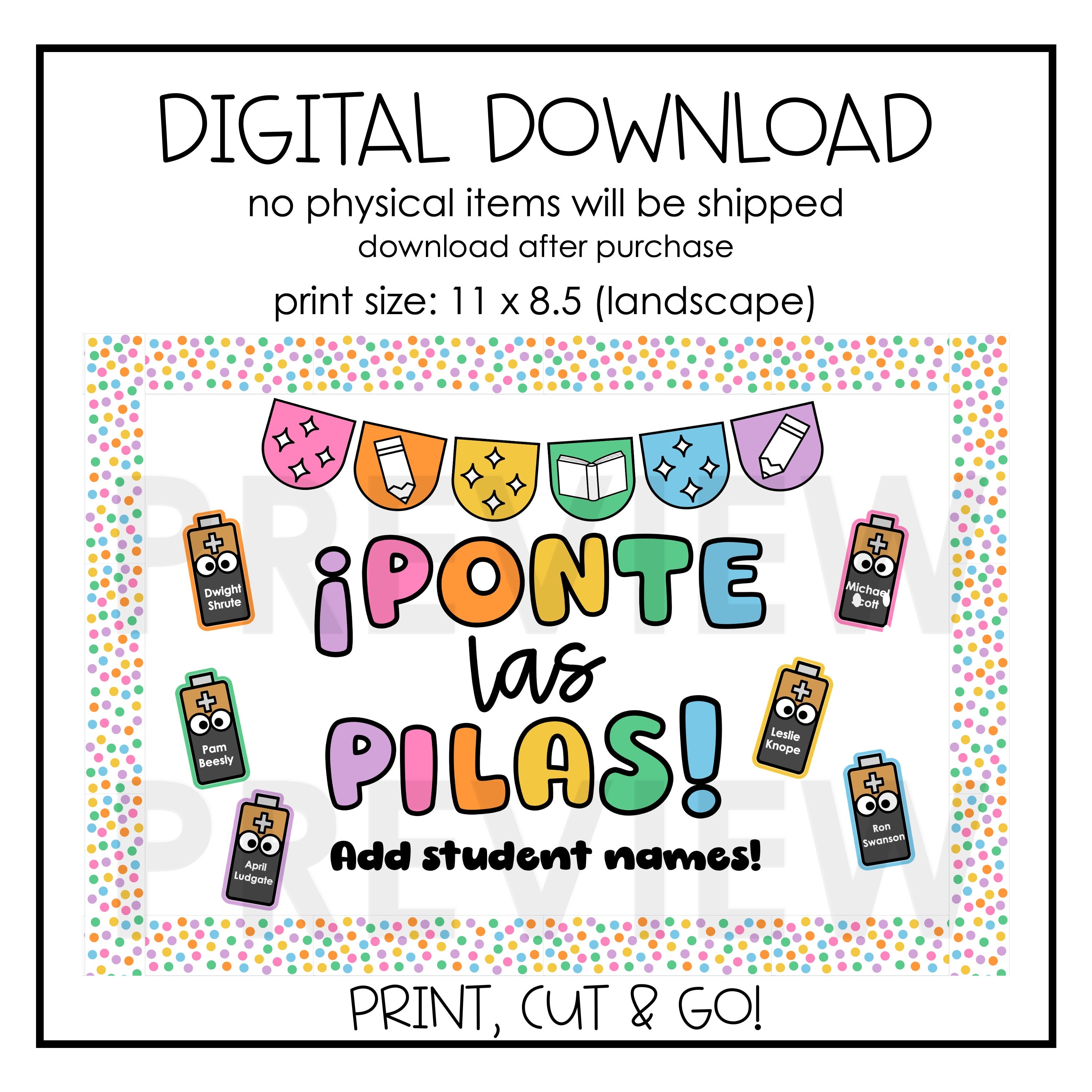 Ponte Las Pilas Bulletin Board Kit: Spanish Classroom Decor (PDF) - Etsy
