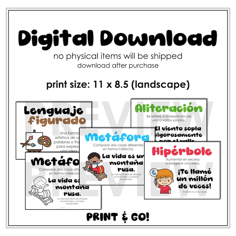 Spanish Figurative Language Posters | Carteles Del Lenguaje Figurado - Etsy