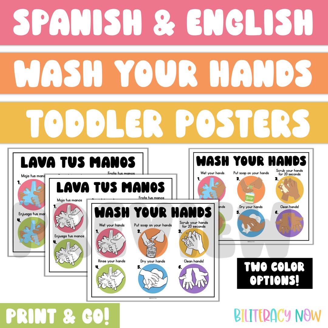 Bilingual Wash Your Hands Posters Spanish Posters Lávate Las Manos - Etsy