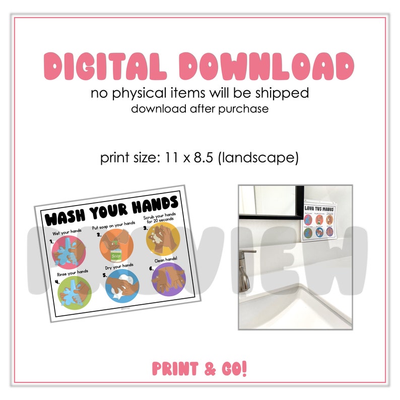 Bilingual Wash Your Hands Posters Spanish Posters Lávate Las Manos - Etsy