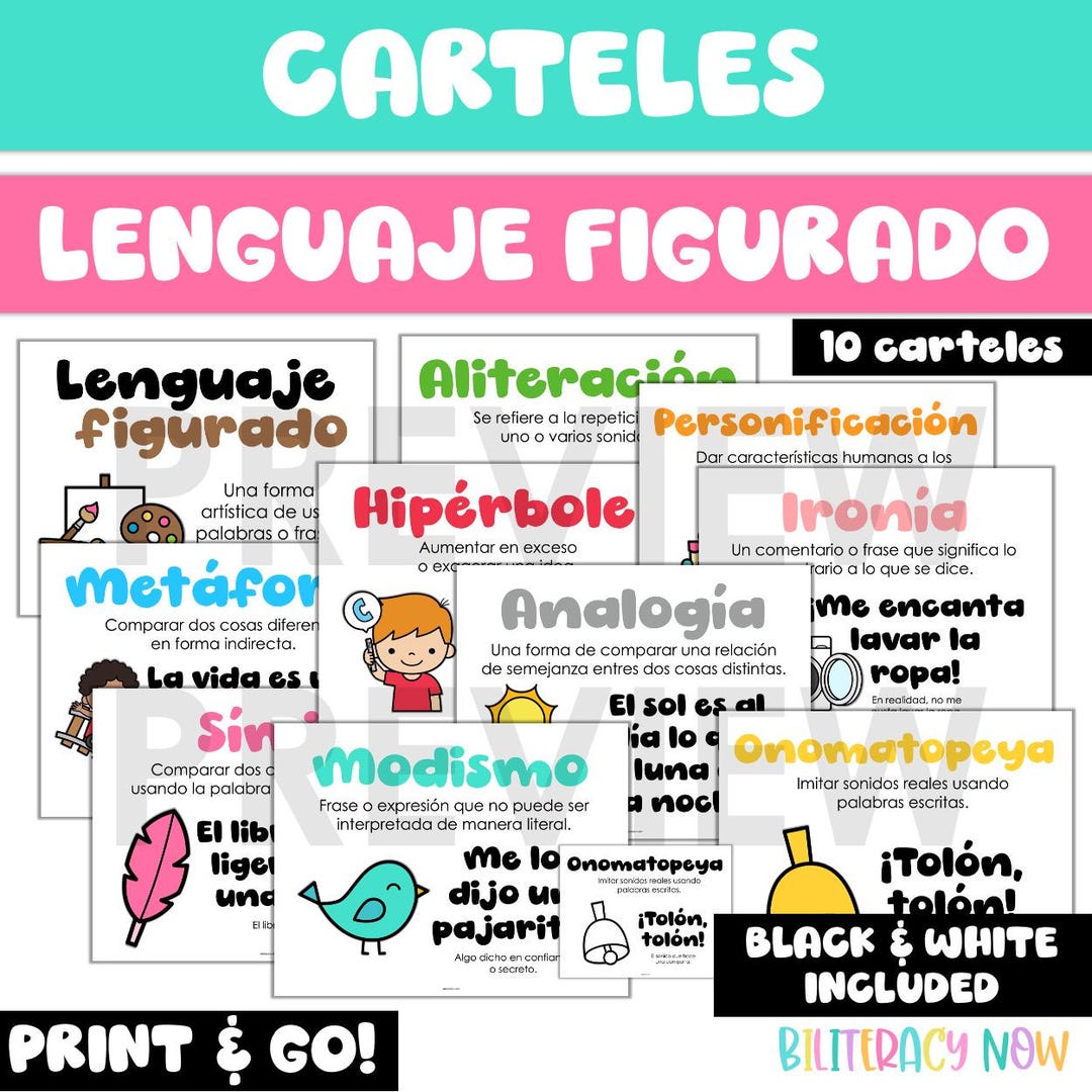 Spanish Figurative Language Posters | Carteles Del Lenguaje Figurado - Etsy