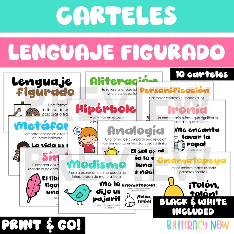Spanish Figurative Language Posters | Carteles Del Lenguaje Figurado - Etsy