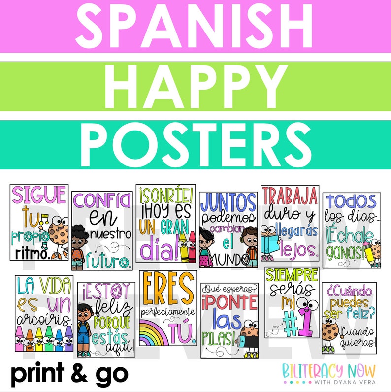 Spanish Happy Posters Spanish Positive Posters Spanish Classroom ...