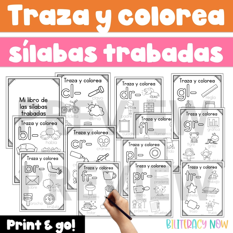 Traza Y Colorea Las Sílabas Trabadas | Las Sílabas Trabadas | Traza Las ...