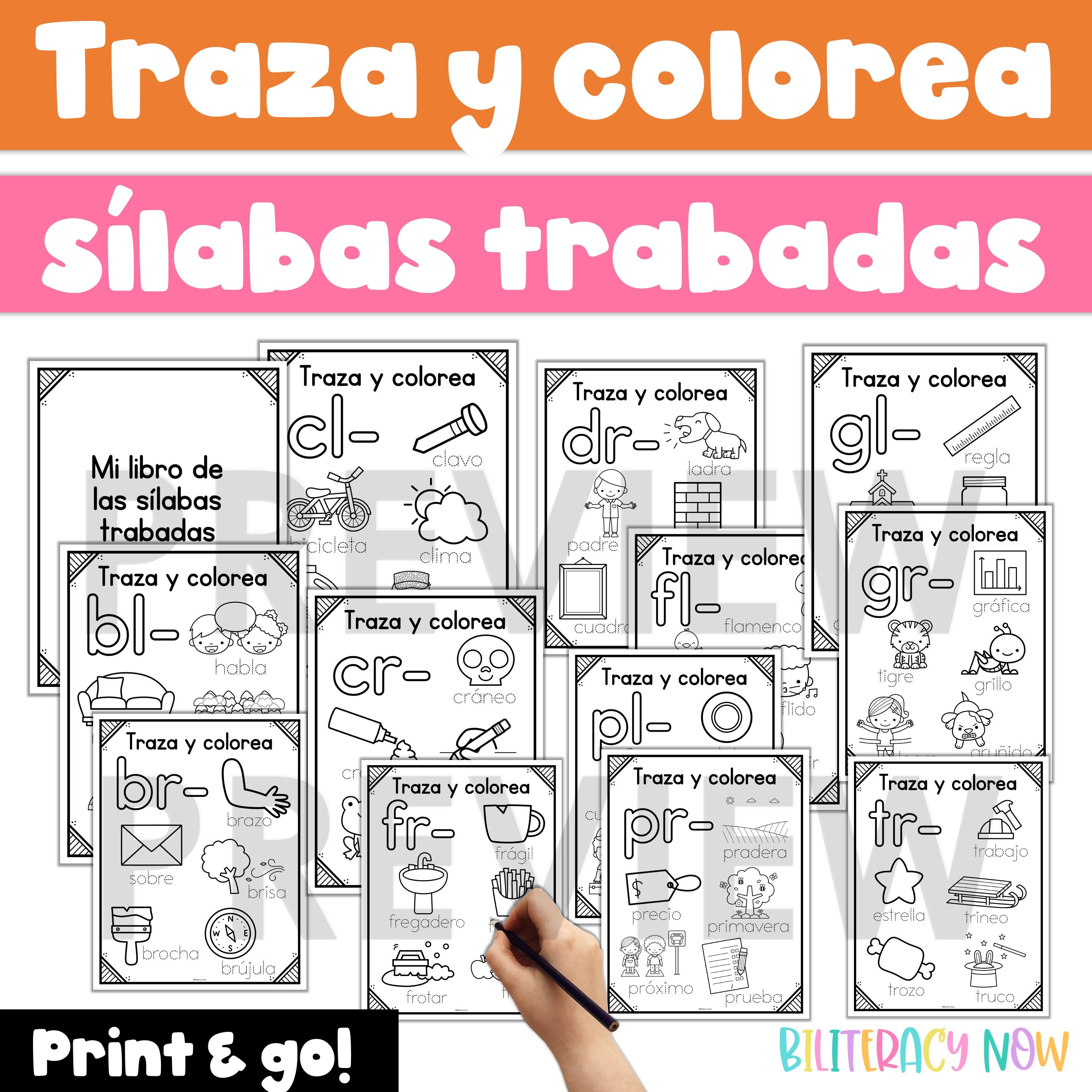Traza Y Colorea Las Sílabas Trabadas | Las Sílabas Trabadas | Traza Las ...