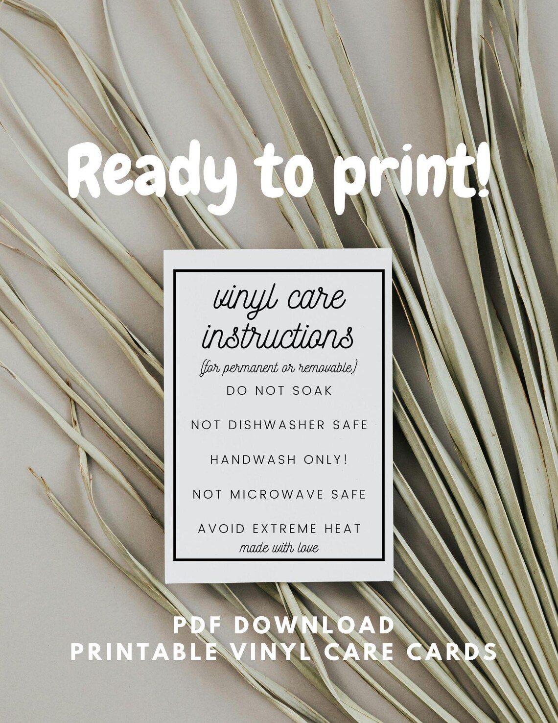 Printable Vinyl Decal Care Instructions Card (PDF) - Etsy