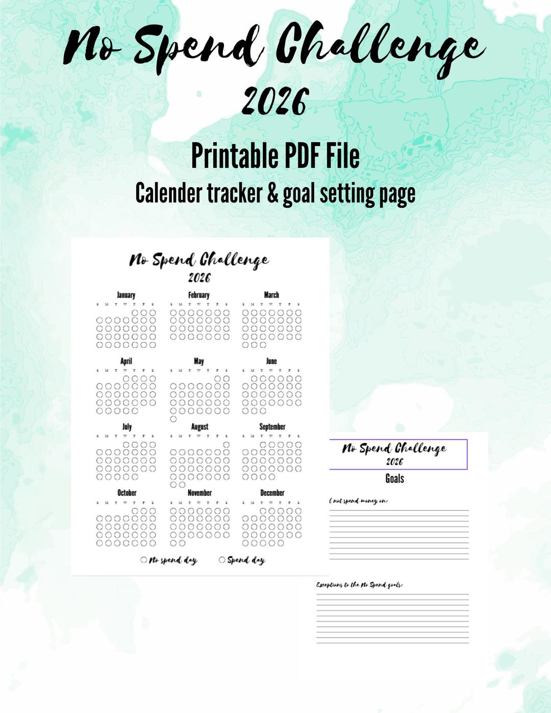 2026 No Spend Challenge Calendar Tracker & Goal Setting Printable PDF ...