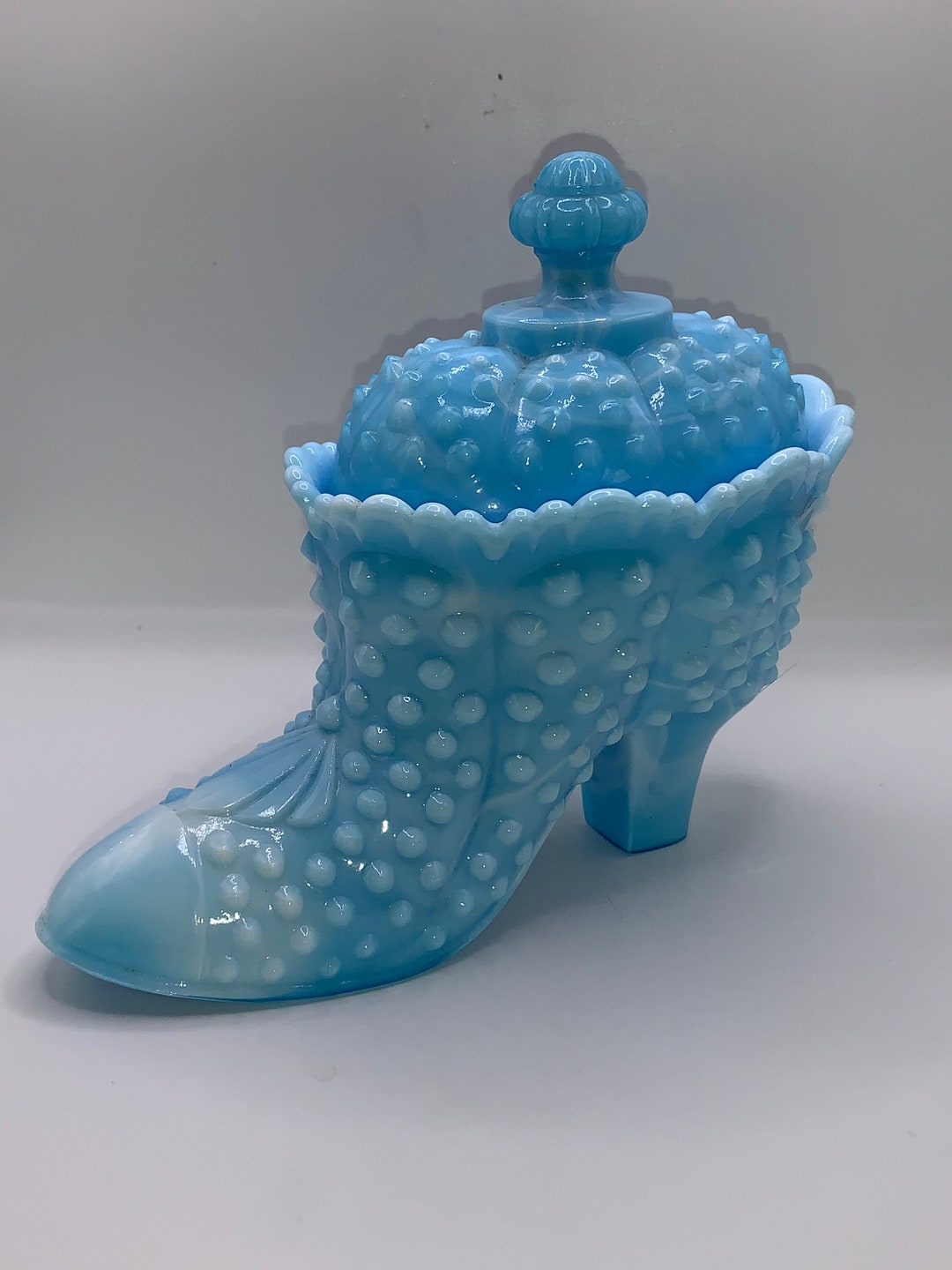 Blue and White Fenton Slag Glass Hobnail Shoe Trinket Dish - Etsy