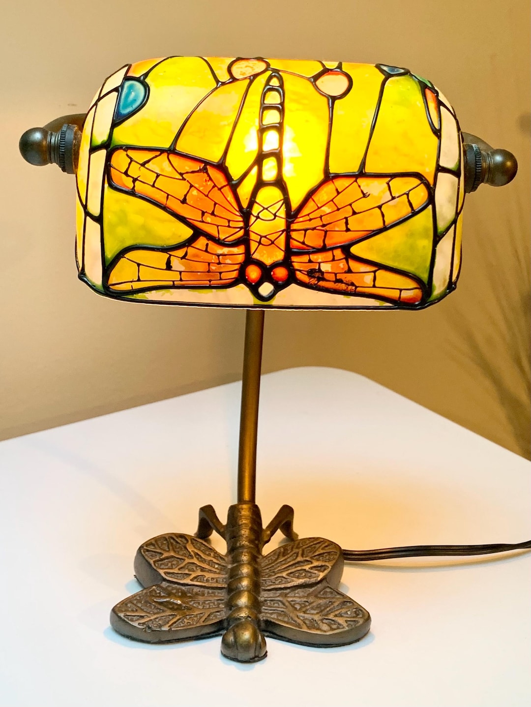 Vintage Tiffany Style Dragonfly Desk Lamp Nightlight - Etsy