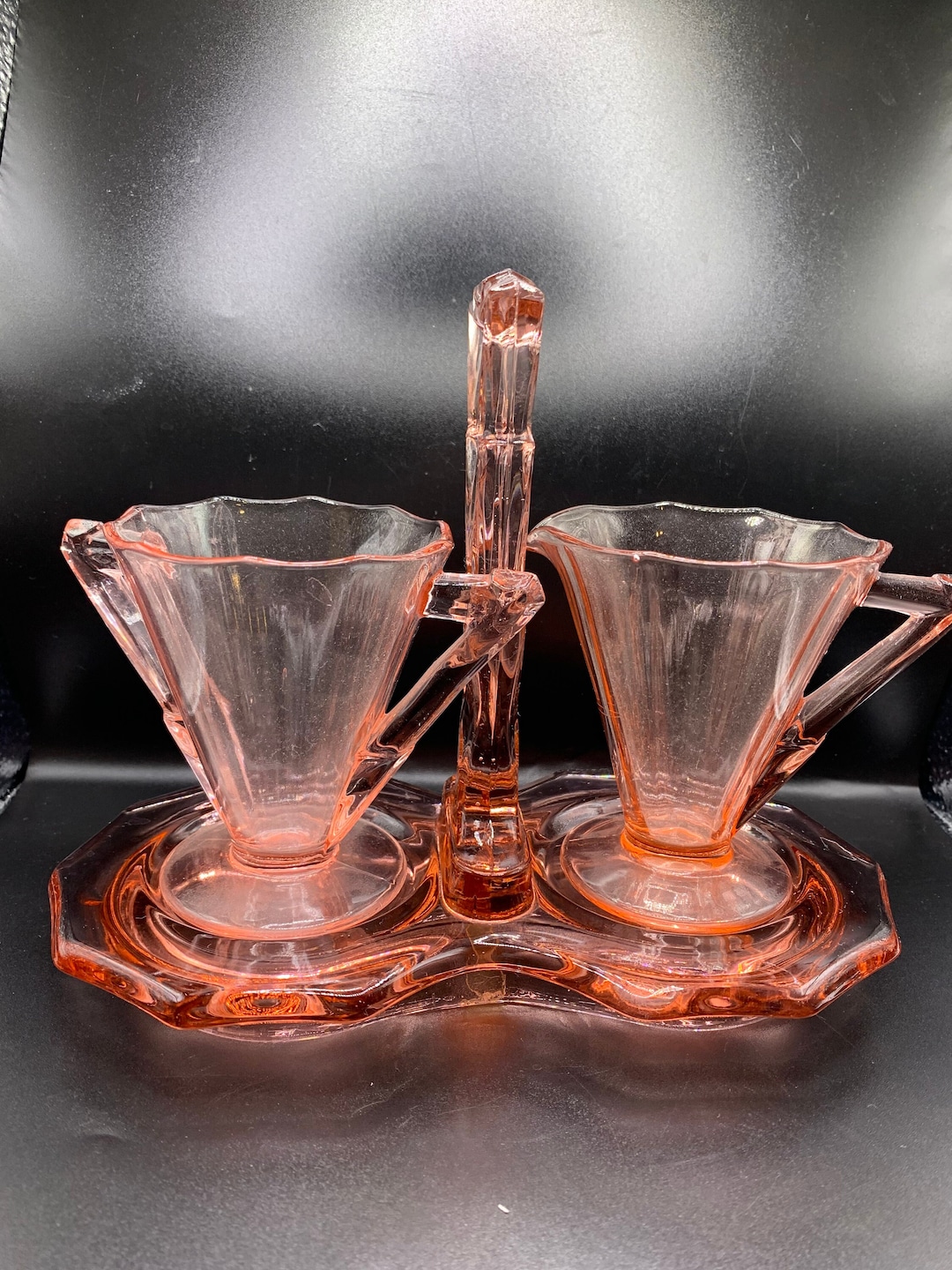 Cambridge Pink Depression Glass Decagon Creamer Sugar With Stand Art ...