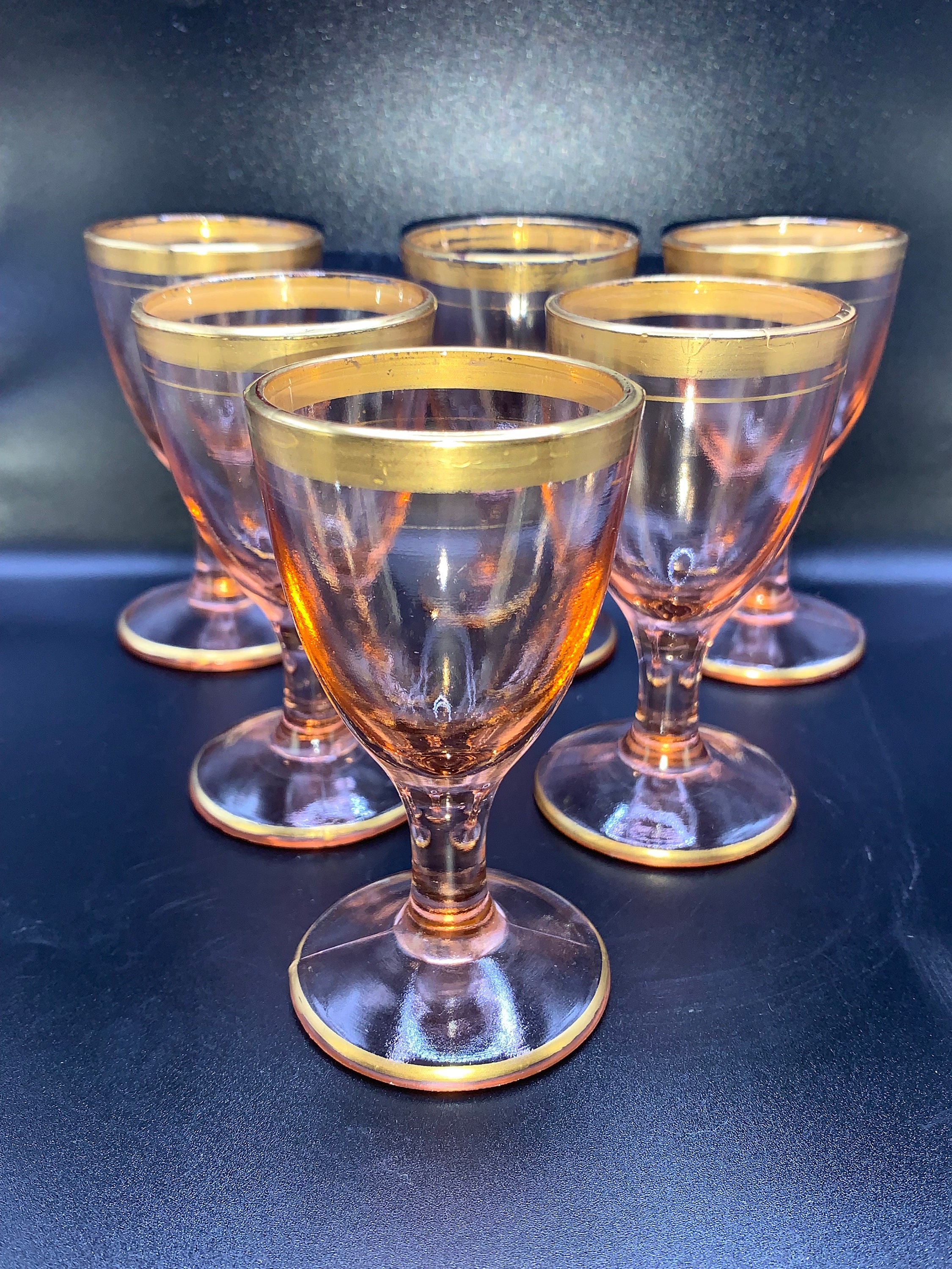 Set of 6 Vintage Pink Depression Glass Gold Rim Cordial - Etsy