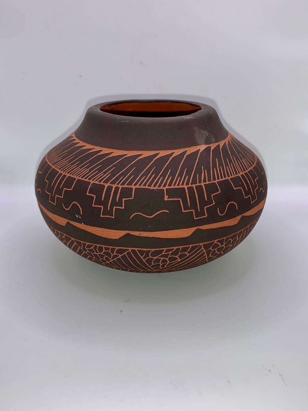 Charlene Begay Navajo Etched Terra Cotta Pot Bowl Signed Dated 1999 - Etsy