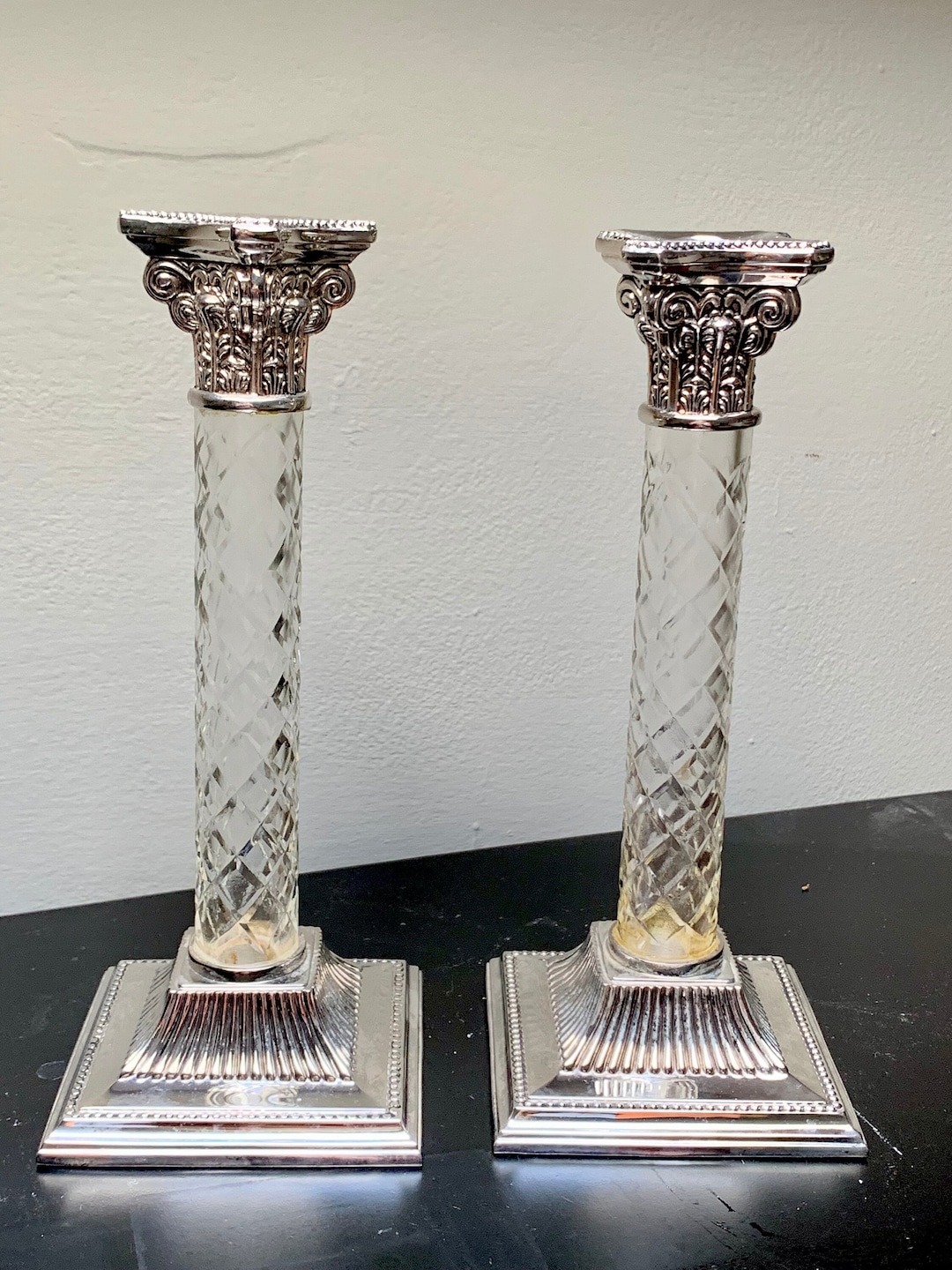 Godinger Silver and Crystal Corinthian Candlesticks Pair - Etsy
