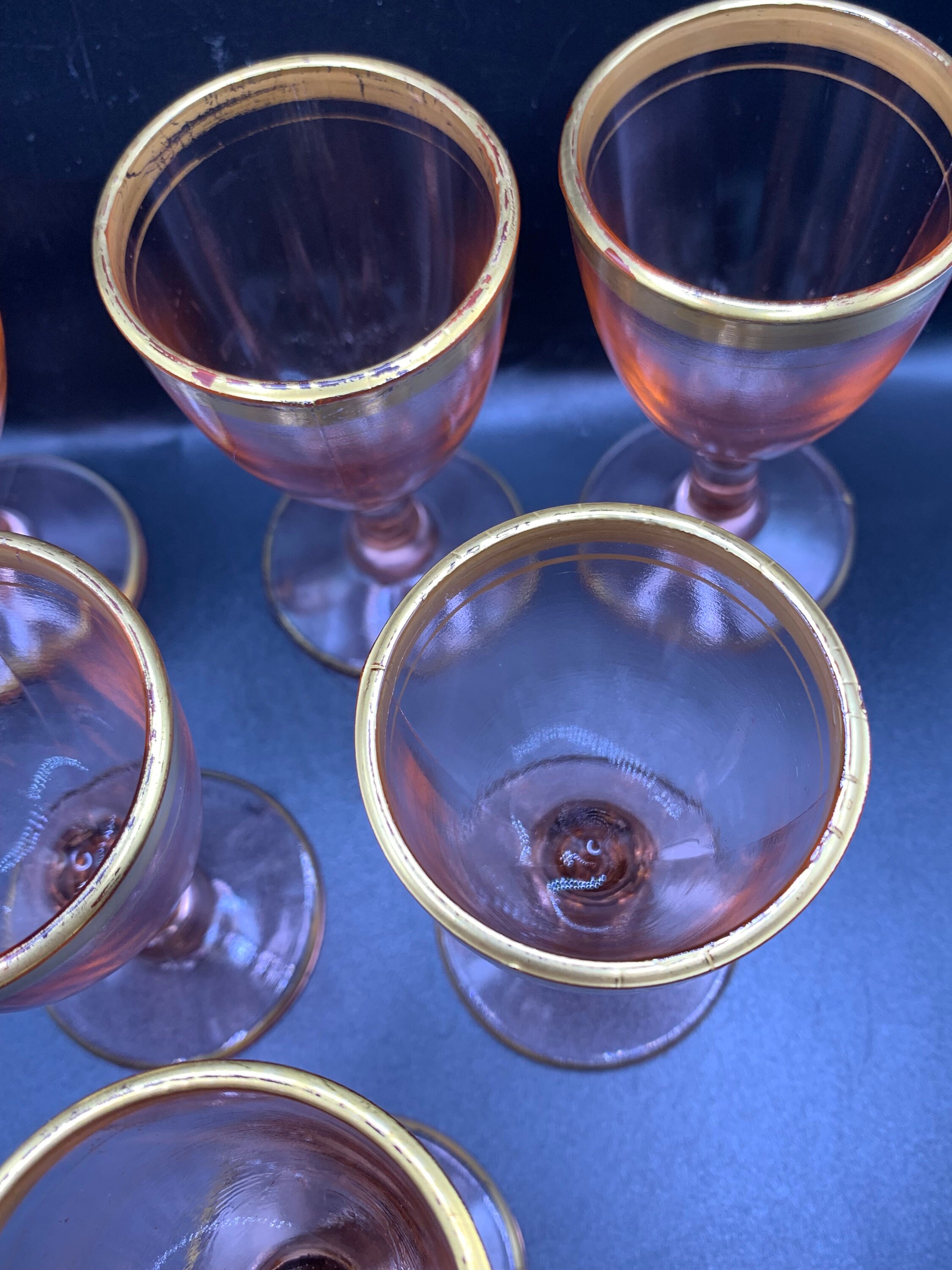 Set of 6 Vintage Pink Depression Glass Gold Rim Cordial - Etsy