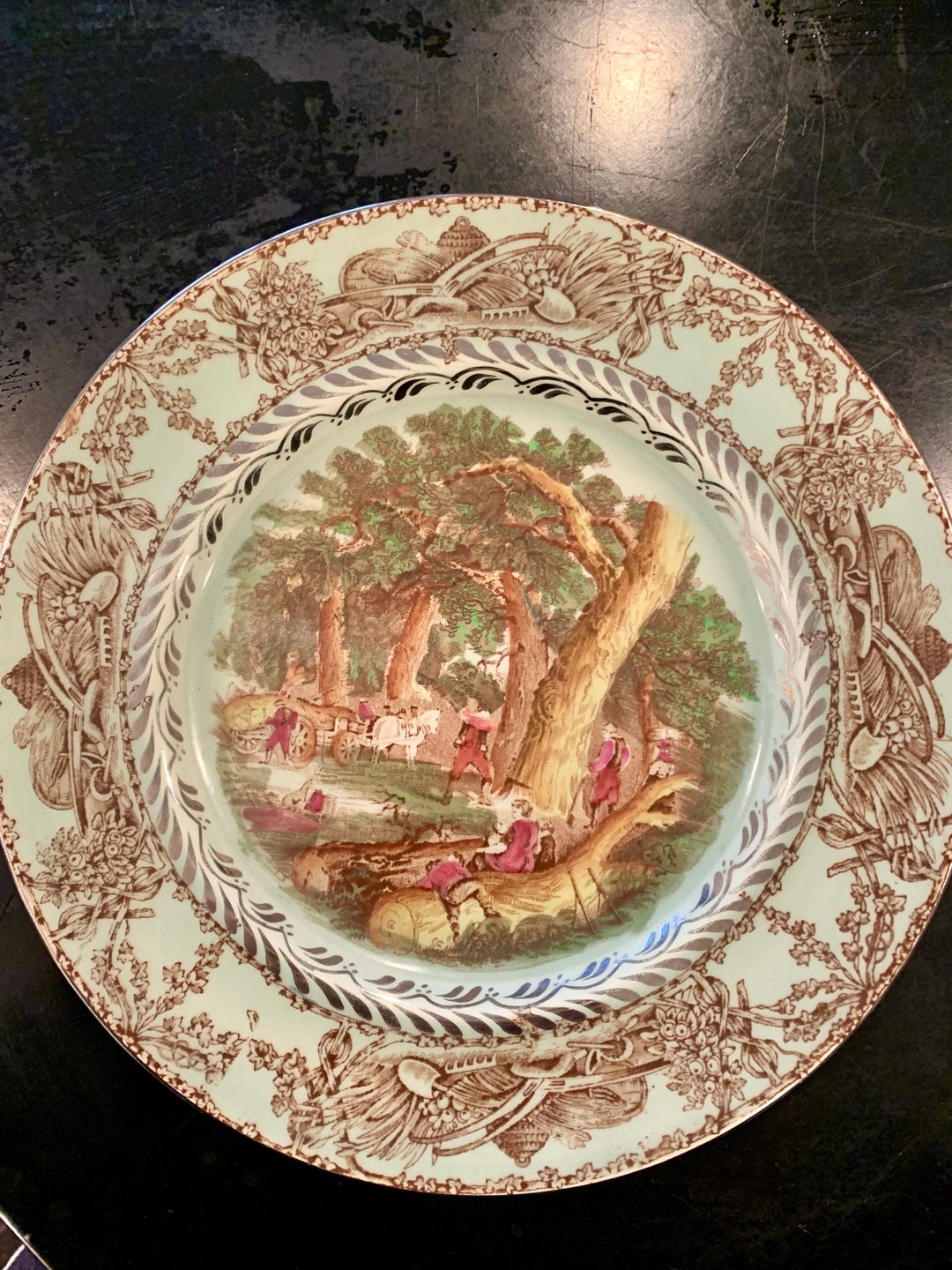 RARE AJ Wilkinson Rural Scenes Brown Transferware Dinner Plate With ...