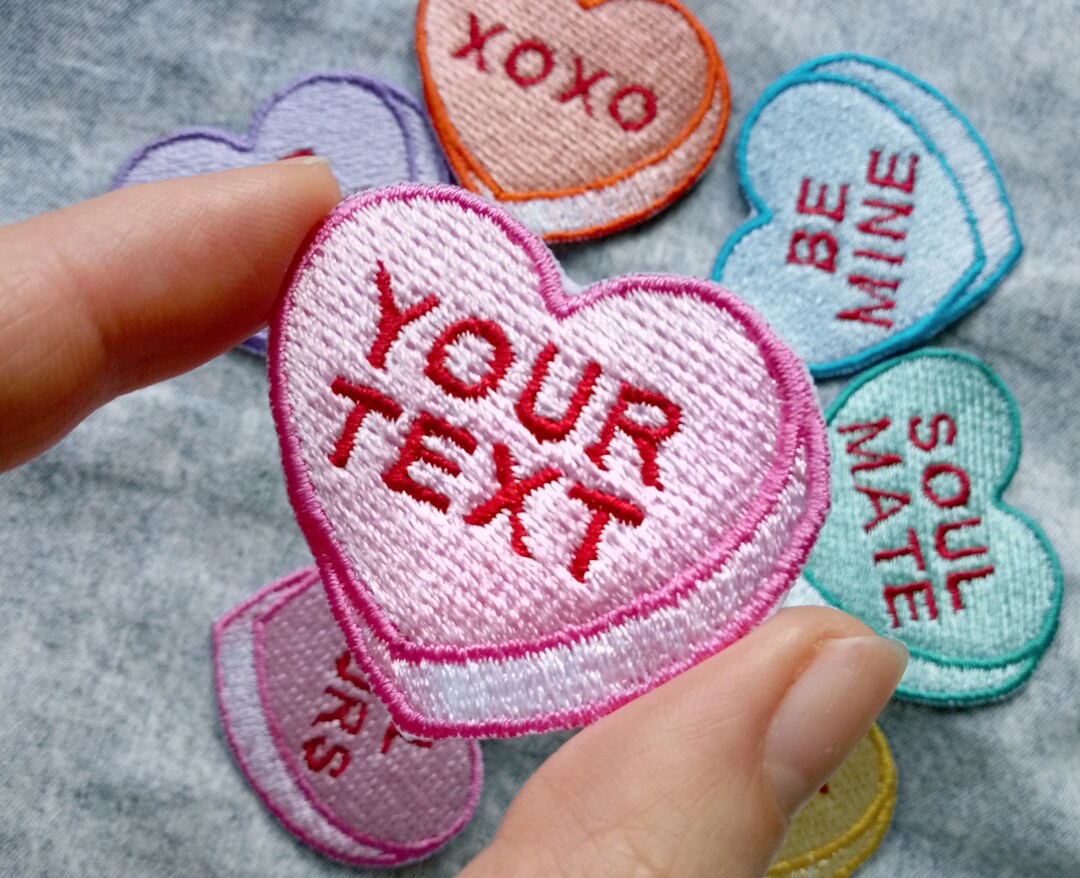 YOUR TEXT Candy Heart Valentine Conversation Hearts Patches Etsy