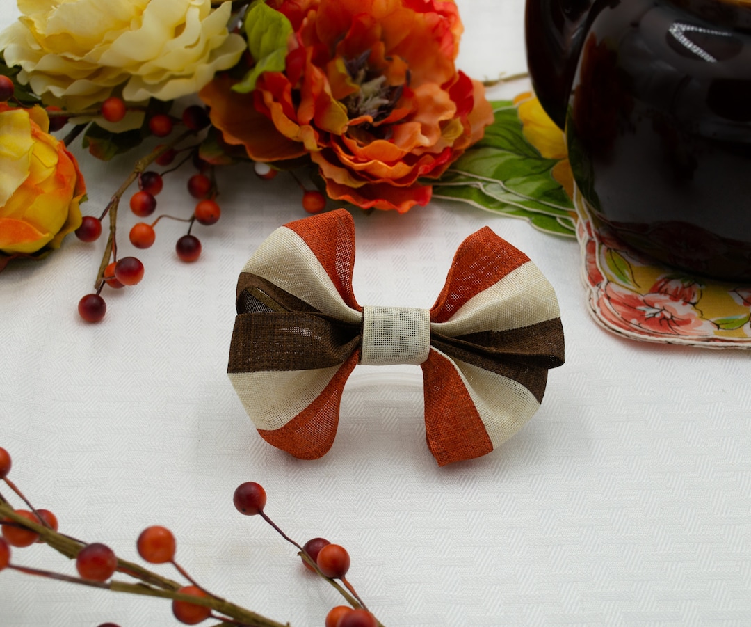 Autumn Stripes Bow, Handmade Fall Fashion Hair Accessory, Tricolor ...