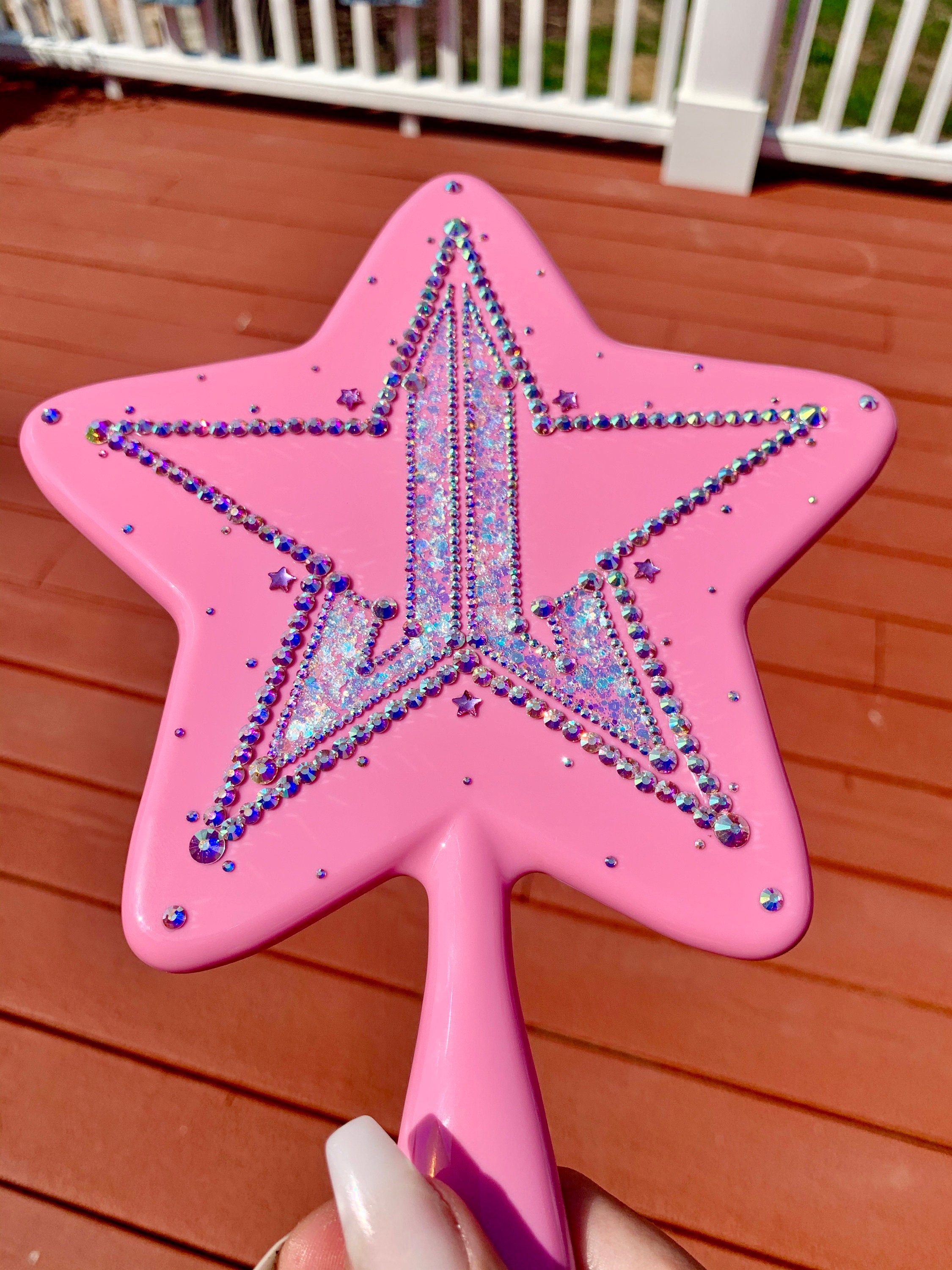 Rhinestone Pink Glitter Handheld Mirror | Etsy