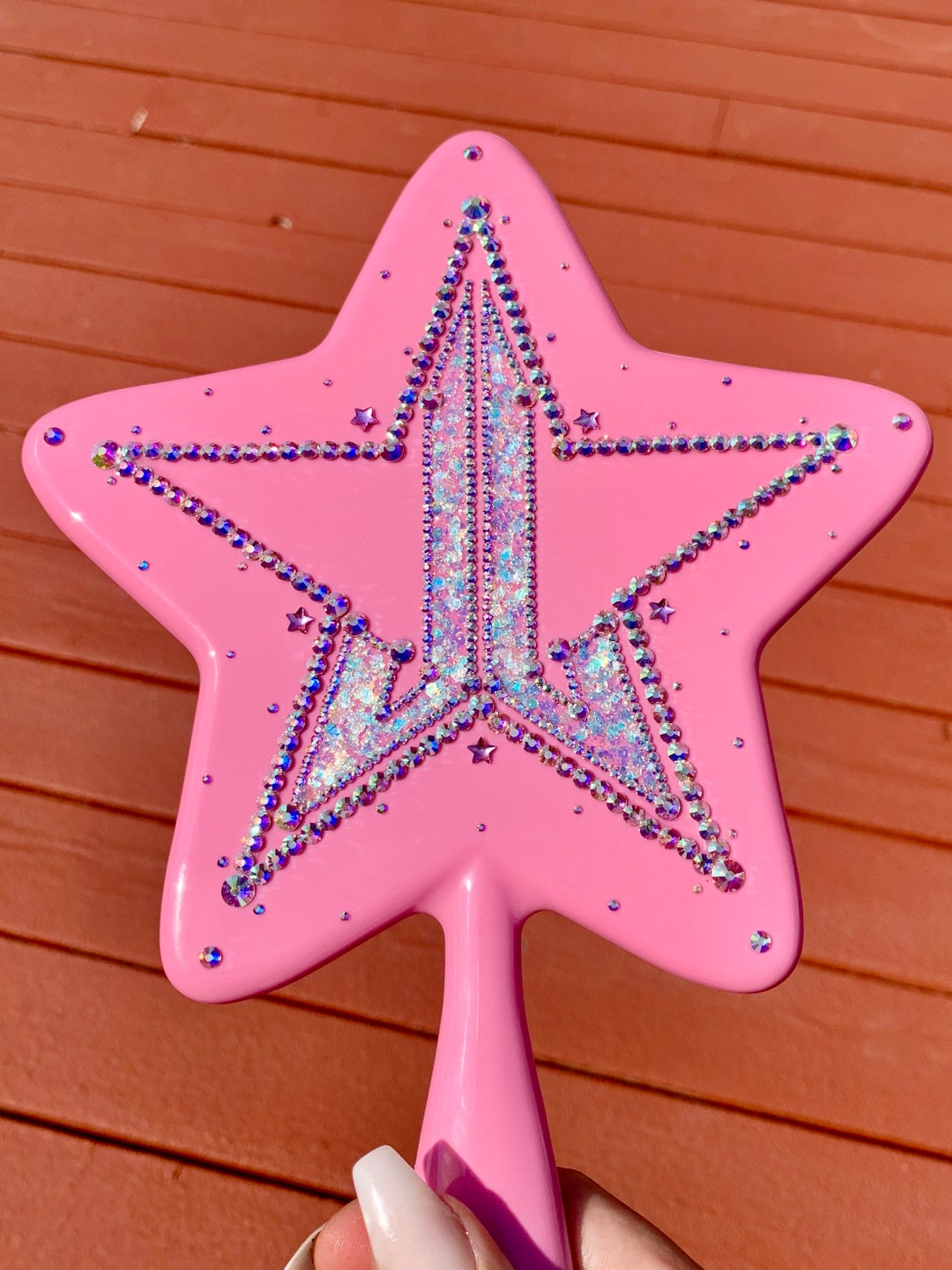 Rhinestone Pink Glitter Handheld Mirror - Etsy