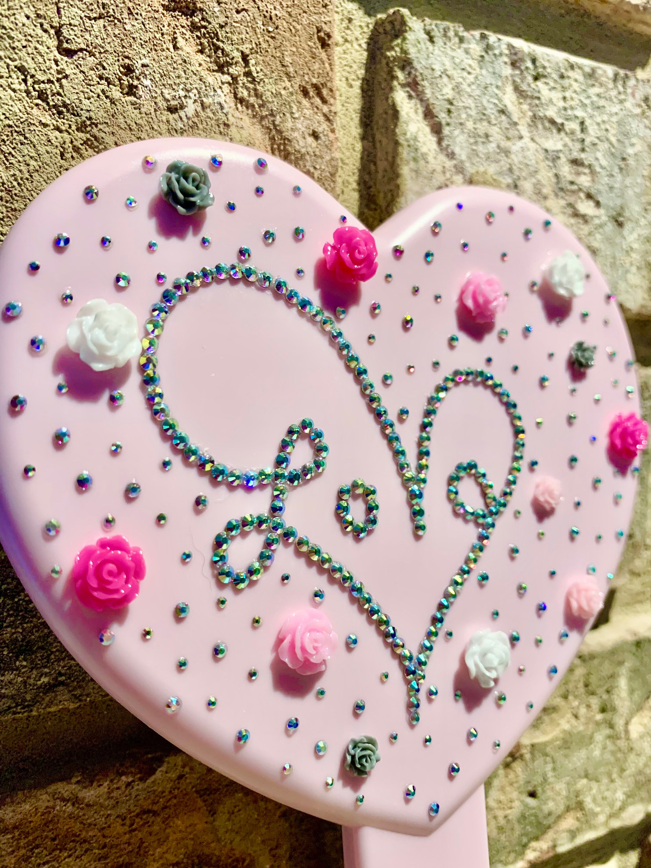 Rhinestone Love Heart Handheld Mirror - Etsy